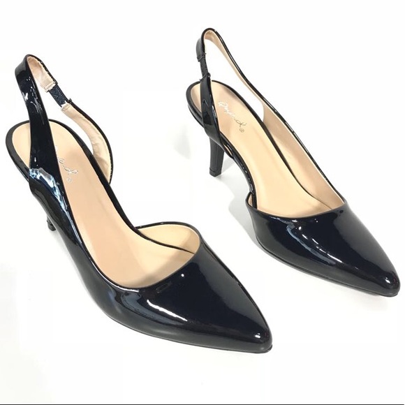 Qupid | Shoes | Qupid Black Patent Slingback Low Heels | Poshmark